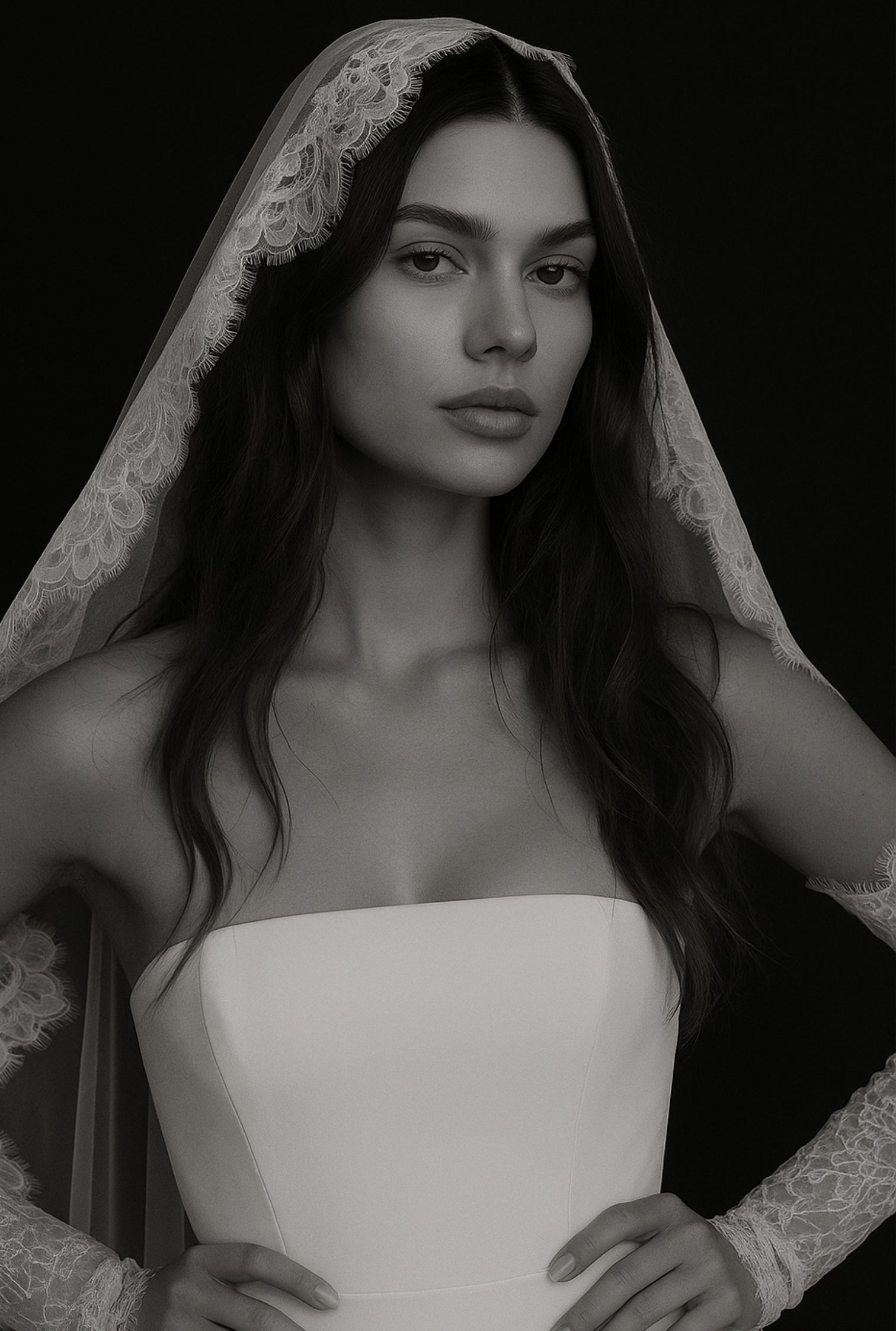 MANTILLA WEDDING VEIL - Lace Edged Wedding Veil
