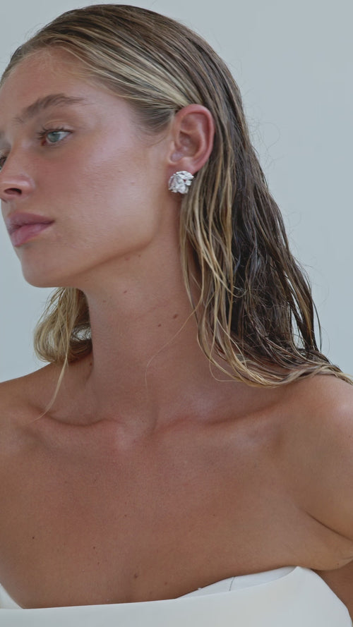 CELINE - Crystal Stud Earrings - Silver