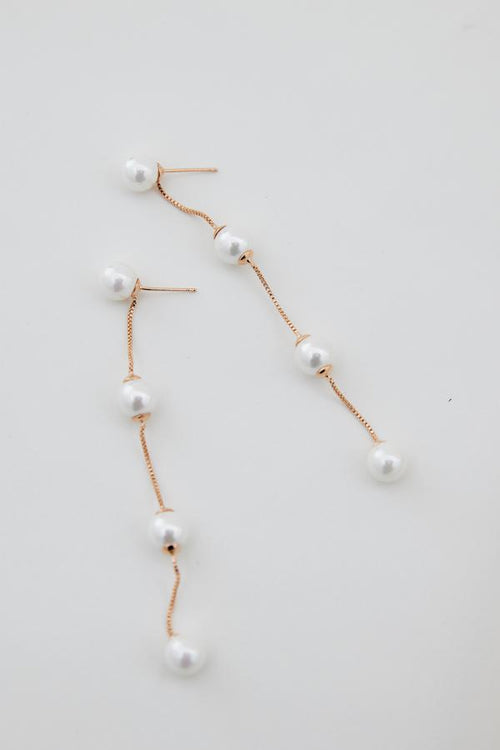 IMOGEN - LONG PEARL CHAIN WEDDING EARRINGS - ROSE GOLD