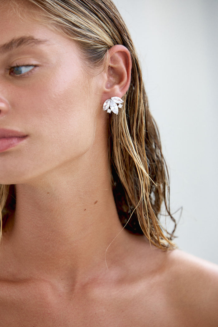 CELINE - Crystal Stud Earrings - Silver